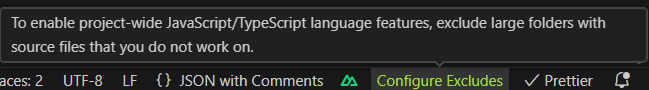 VSCode报错: To enable project-wide JavaScript/TypeScript language features, exclude large folders ...