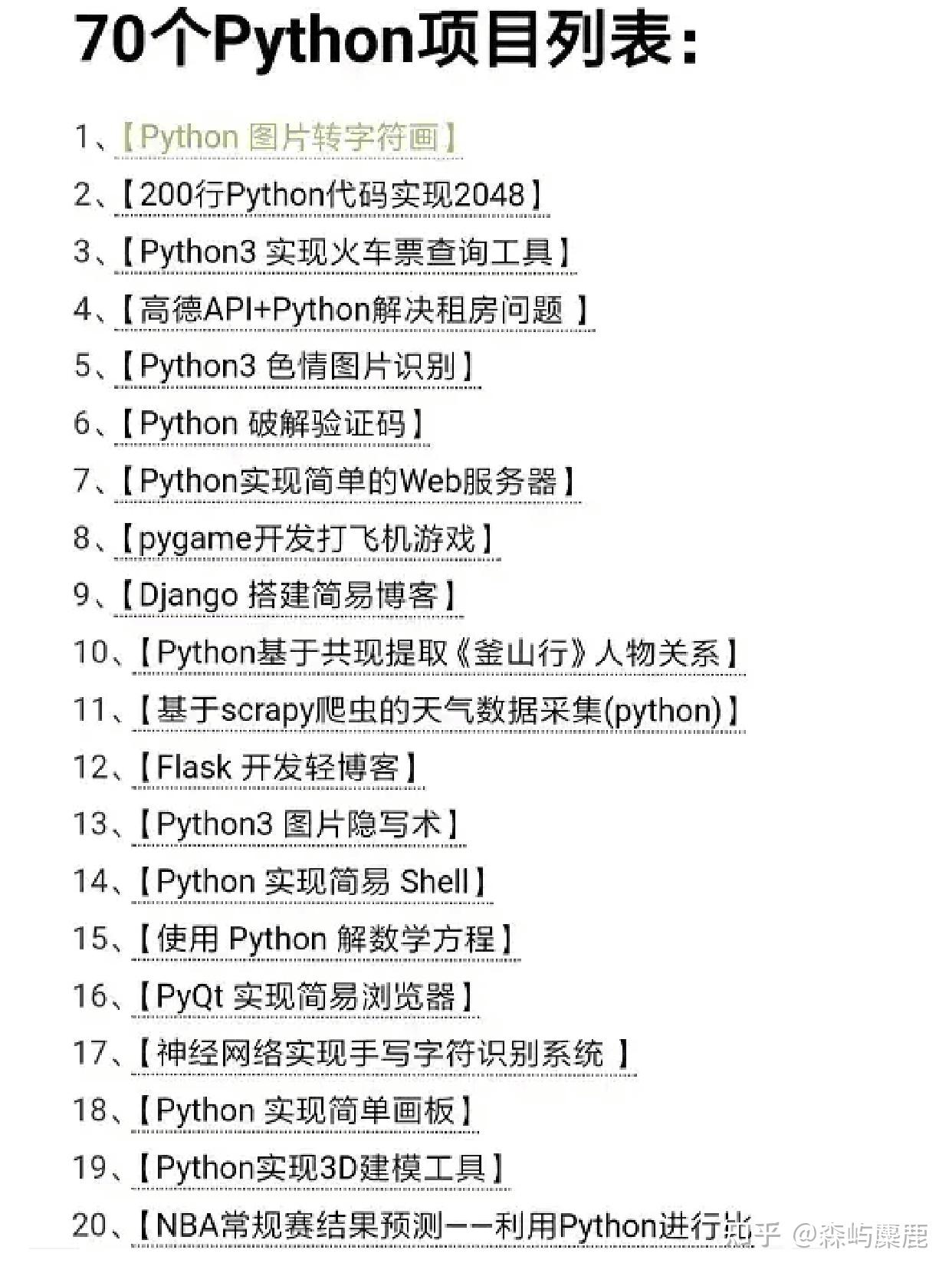70个python练手项目，推荐给缺少python项目实战经验的人 知乎 
