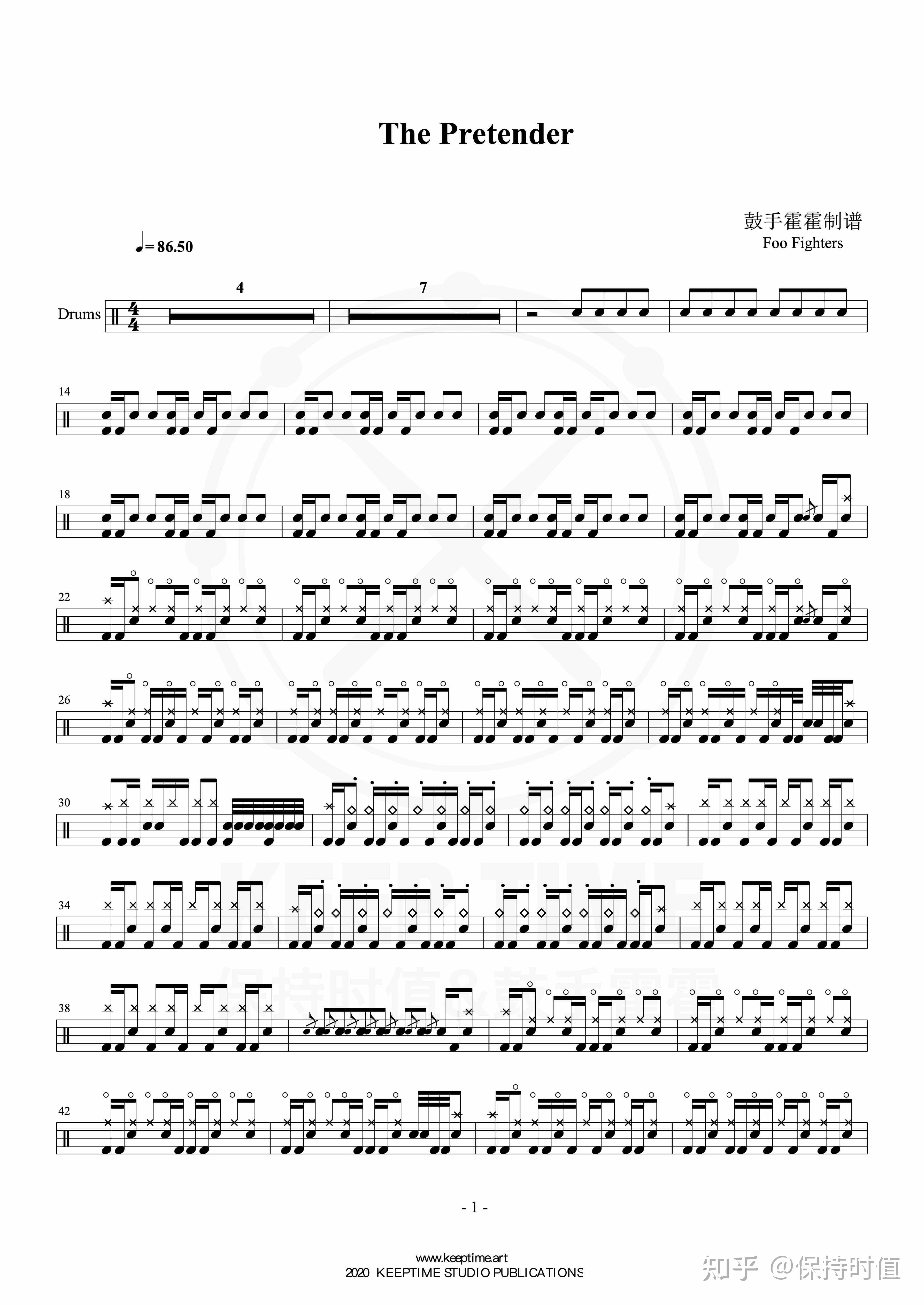 【保持时值鼓谱网】Foo Fighters - The Pretender-鼓谱 - 知乎