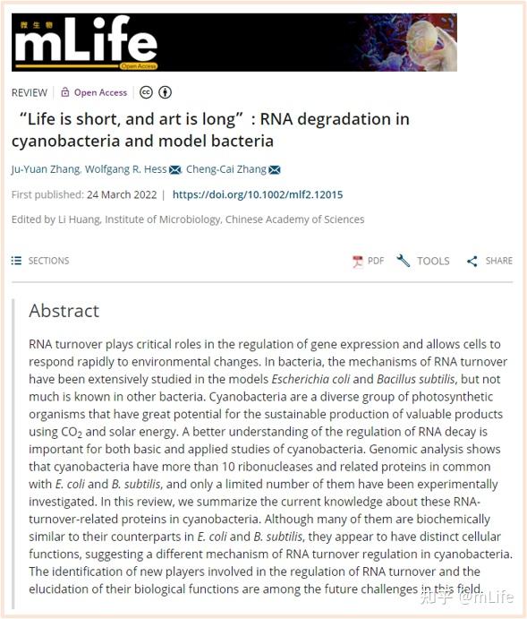 mLife | 生命短暂，艺术长流——蓝细菌及模式细菌中的RNA降解调控 - 知乎