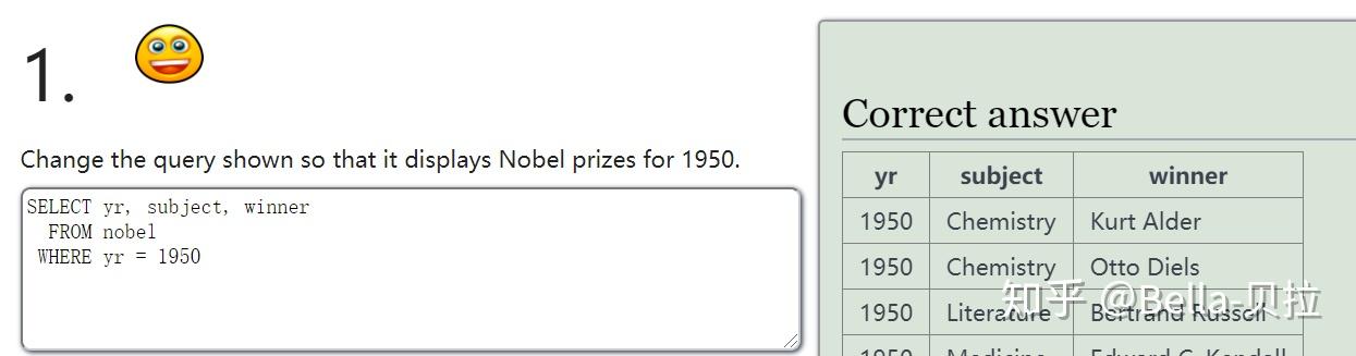 sqlzoo练习4（含答案）：SELECT from Nobel Tutorial - 知乎