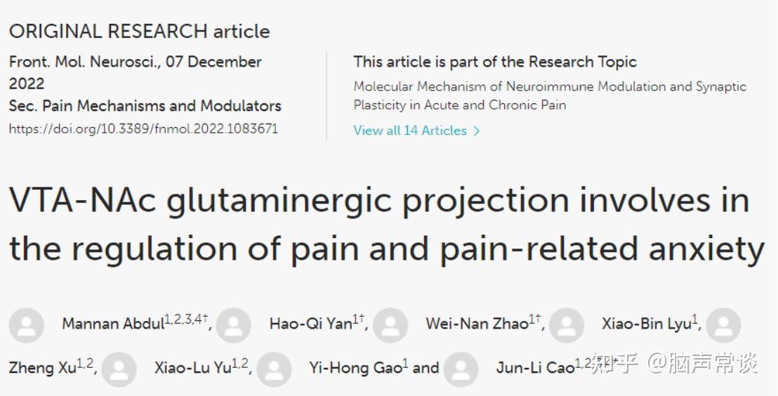 徐州医科大学麻醉学院曹君利课题组揭示VTA-NAc谷氨酸能投射调节疼痛和疼痛相关的焦虑 - 知乎