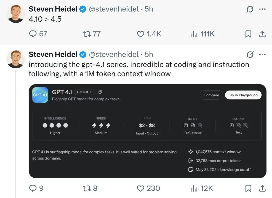 OpenAI发布GPT-4.1！全系支持百万token上下文，全方位碾压GPT-4o并且价格更低 - 知乎